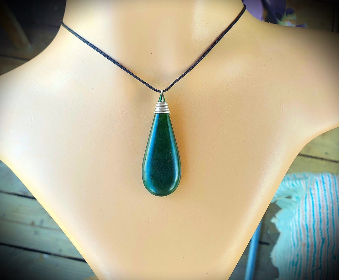 New Zealand Pounamu Roimata Pendanthand Carved With Sterling Silver ...
