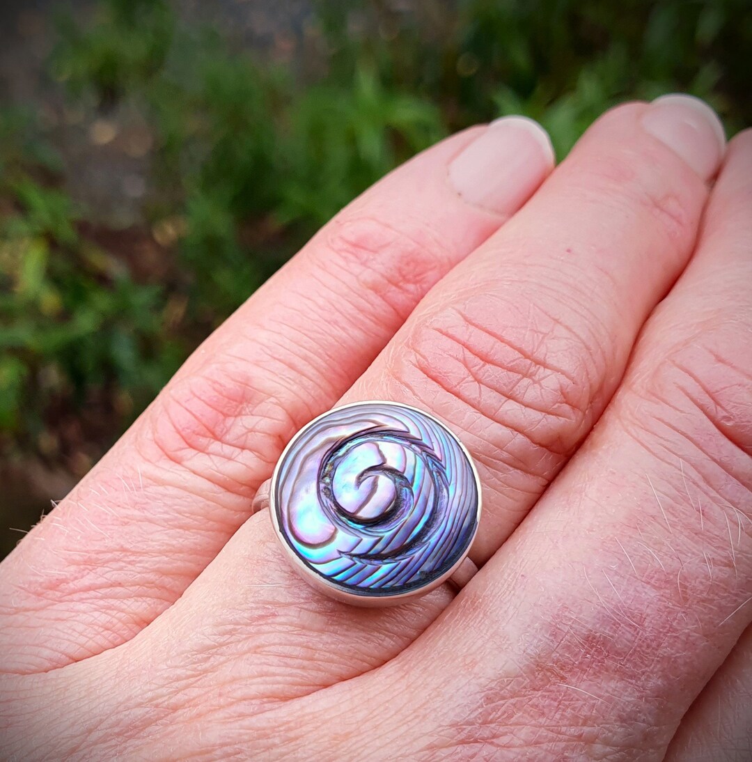 New Zealand Paua Shell and Solid Sterling Silver Vintage Ring~ Koru ...