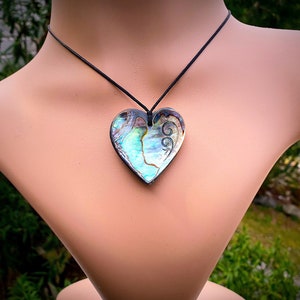 New Zealand Paua Shell Heart Pendant With Maori Koru Love Symbol ...