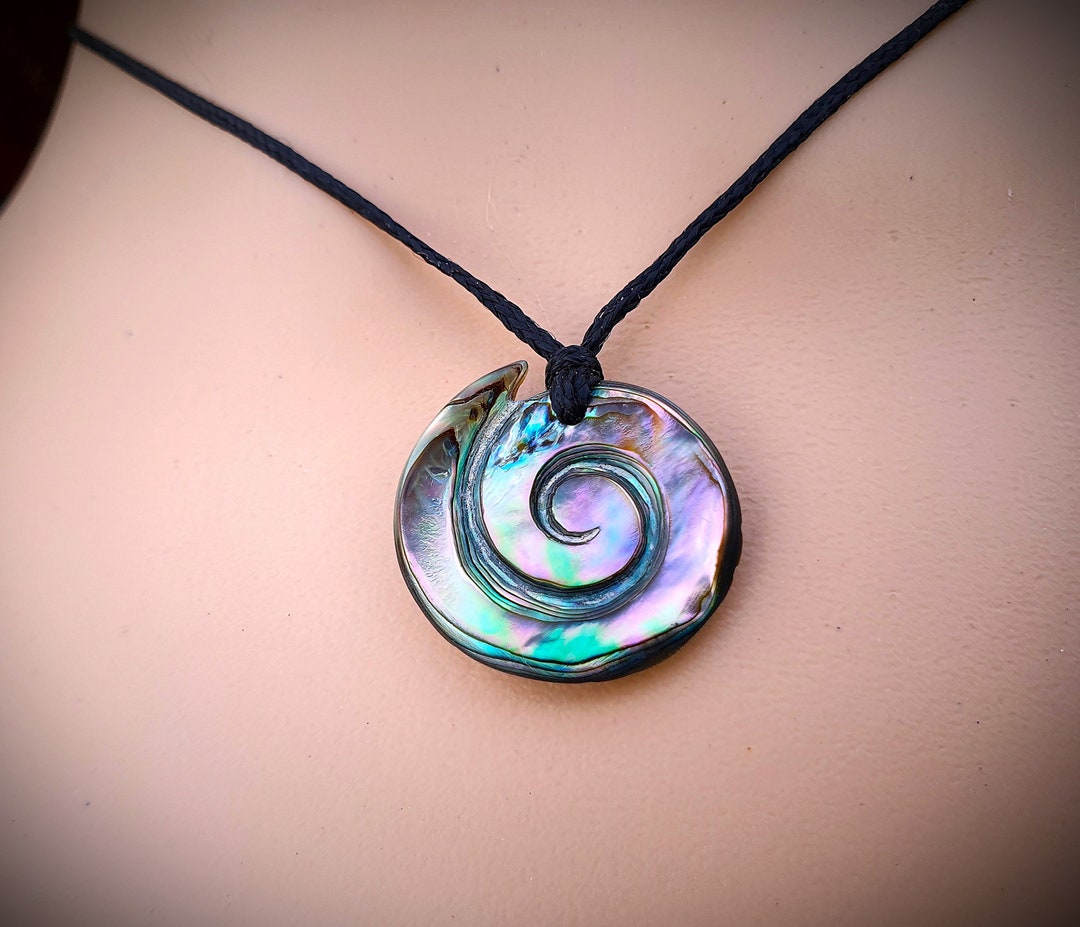 New Zealand Paua Shell Koru Ocean Wave Pendant with Maori Koru ...