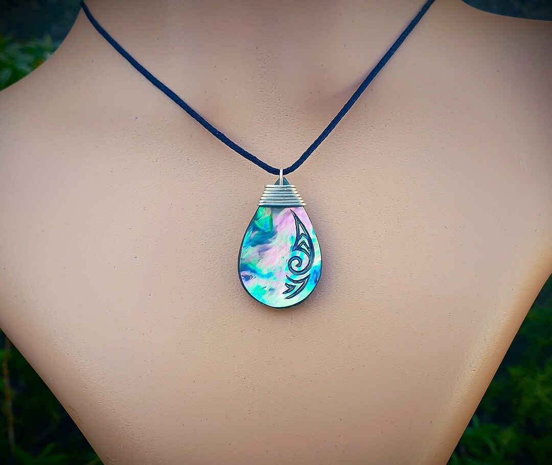 New Zealand Paua Shell and Sterling Silver Pendant~hand Carved With ...