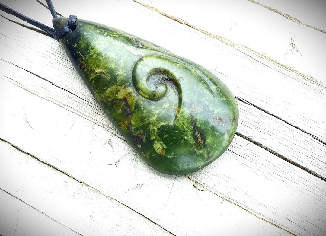 Large Greenstone New Zealand Pounamu River Stone~with Maori Koru ...