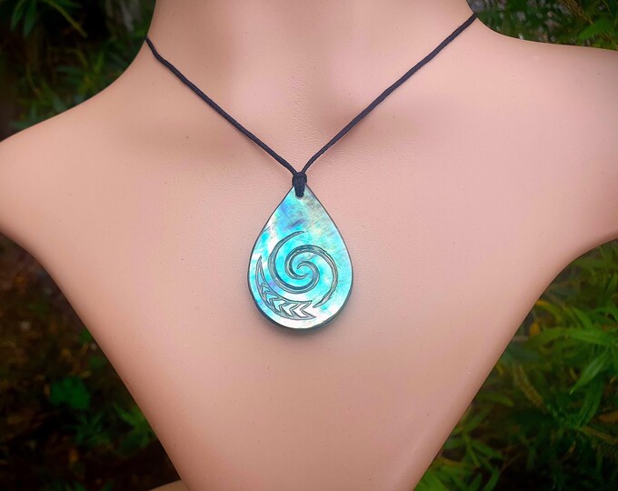 Moana~ New Zealand Paua Shell Koru Ocean Wave Pendant~ With Maori ...