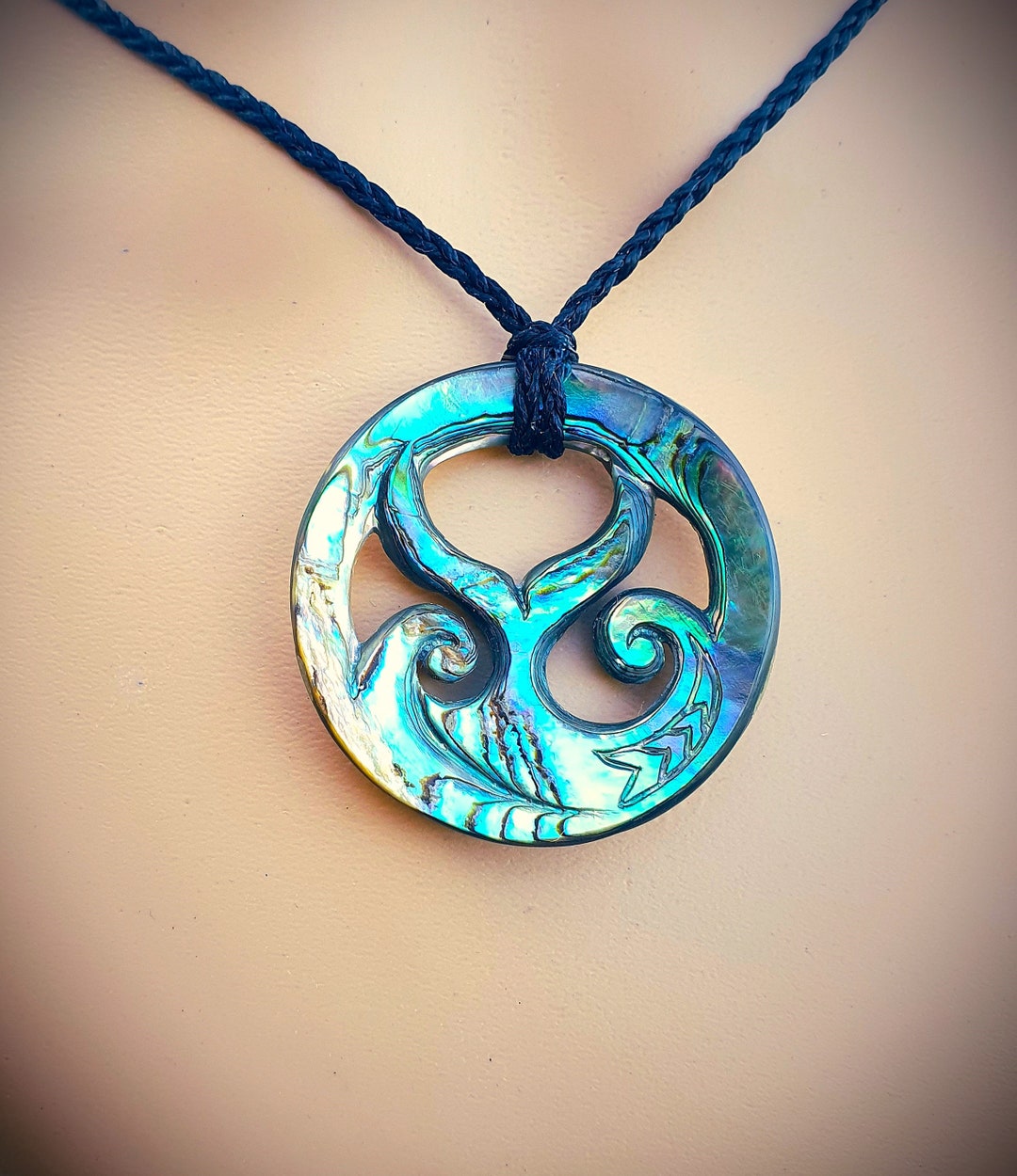 Whale Tail Koru Ocean Wave Pendant~hand Carved New Zealand Paua Shell ...