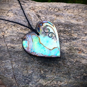 New Zealand Paua Shell Heart Pendant With Maori Koru Love Symbol ...