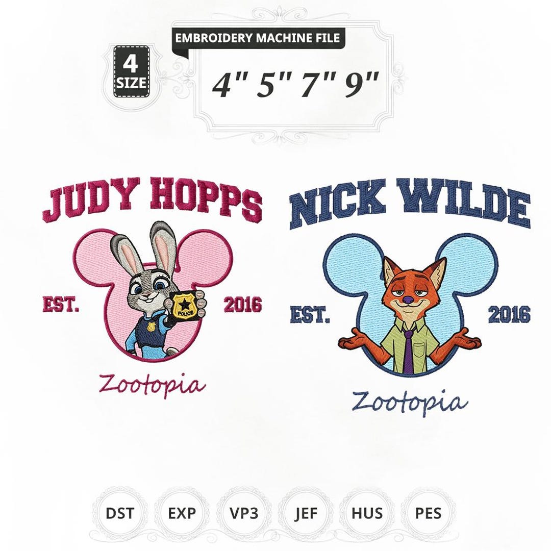 Zootopia Embroidery File, Judy Hopps & Nick Wilde Design (digital ...