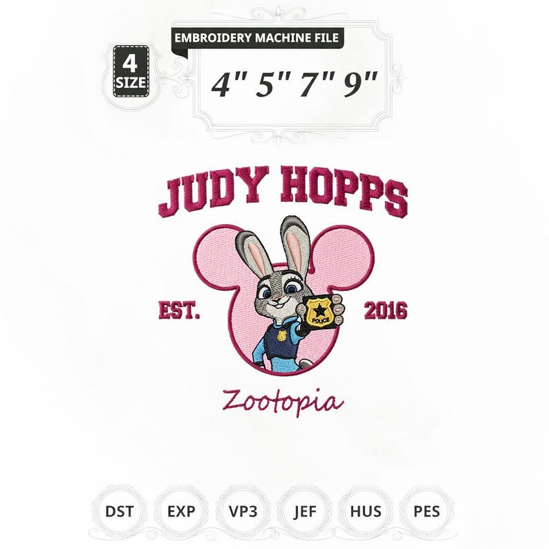Zootopia Embroidery Digital, Judy Hopps Embroidery File, Disney ...
