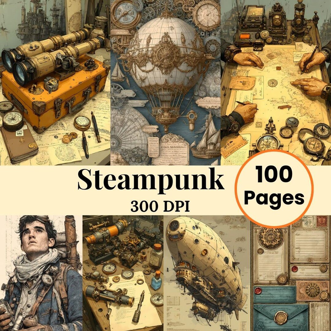 Printable Steampunk Ephemera Fantasy Junk Journal Supply, Industrial ...