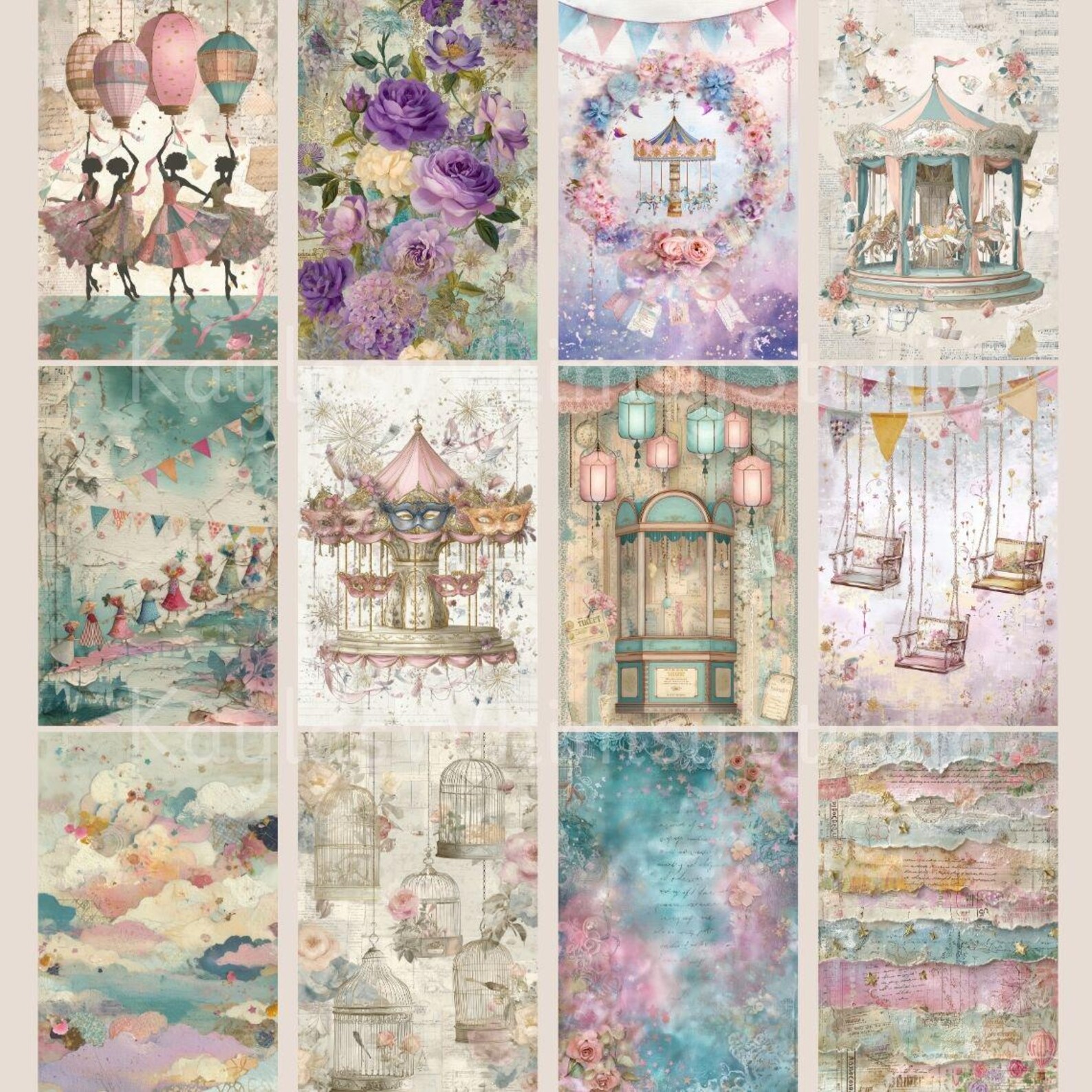 Carnival Wonderland Printable Collage Ephemera Mixed Media Kit Rose ...