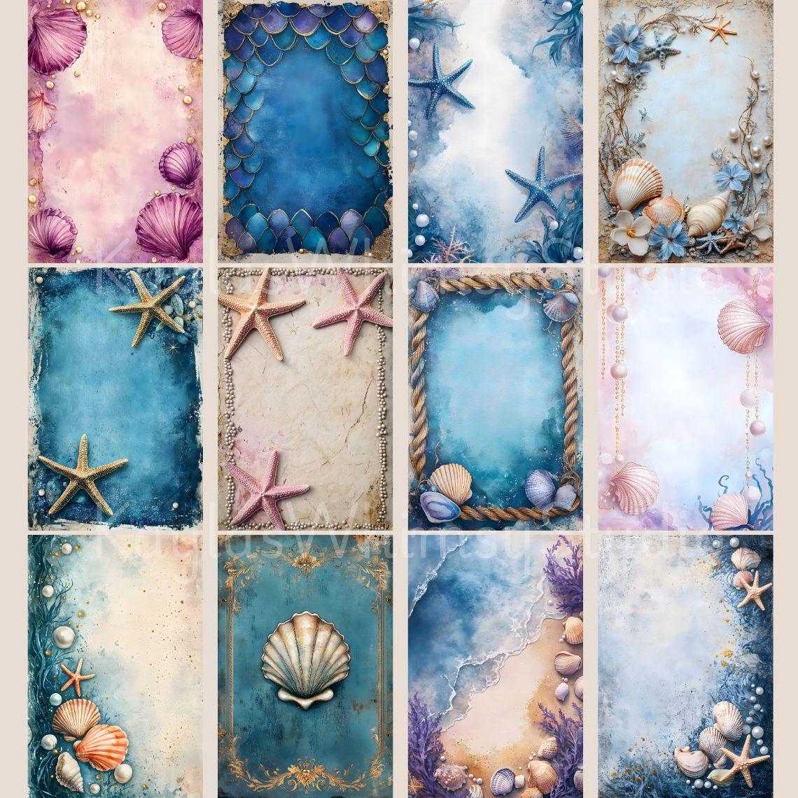 Ocean Border Junk Journal Pages, Shabby Chic Coastal Sea Collage Sheet ...