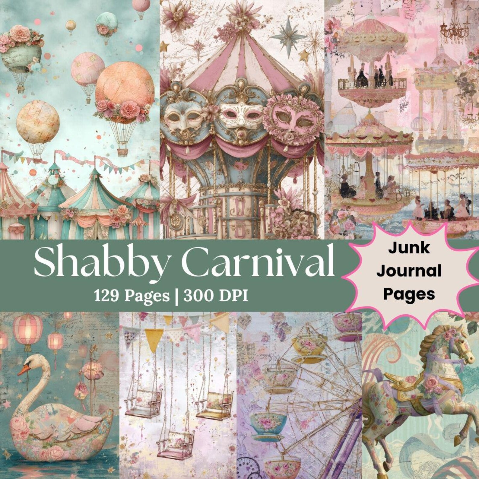 Carnival Wonderland Printable Collage Ephemera Mixed Media Kit Rose ...