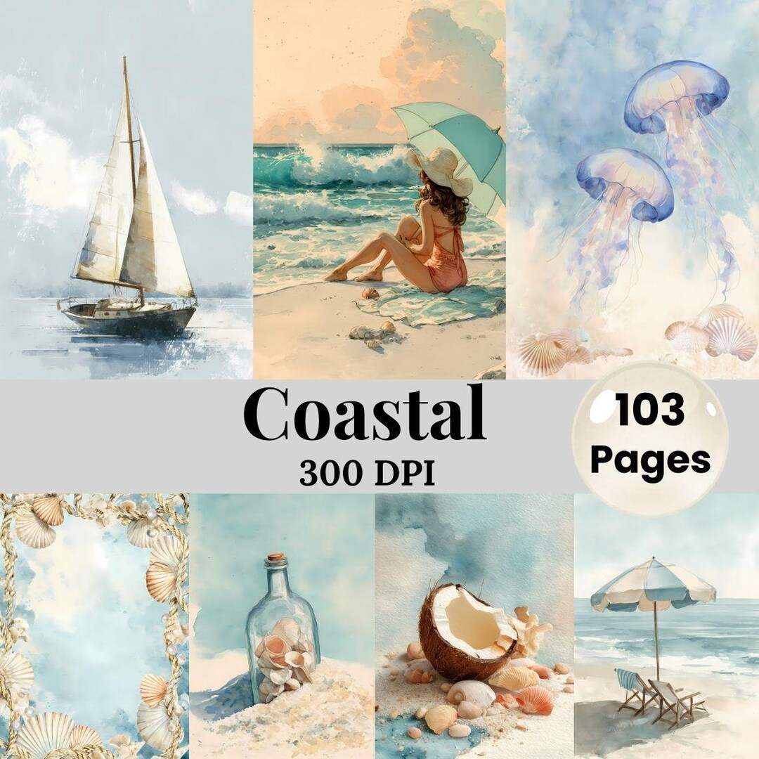 Coastal Beach Junk Journal Pages, Sea Junk Journal Ocean Digital Paper ...