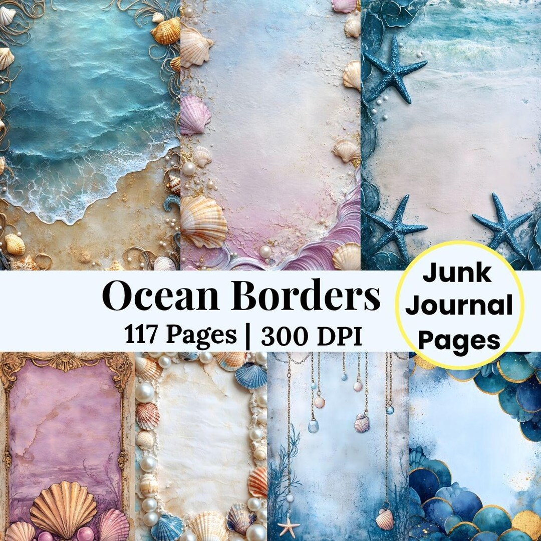 Ocean Border Junk Journal Pages, Shabby Chic Coastal Sea Collage Sheet ...