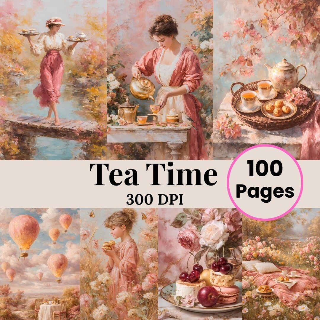 Tea Time Junk Journal Pages French Pastry Scrapbook Papers Vintage Tea ...