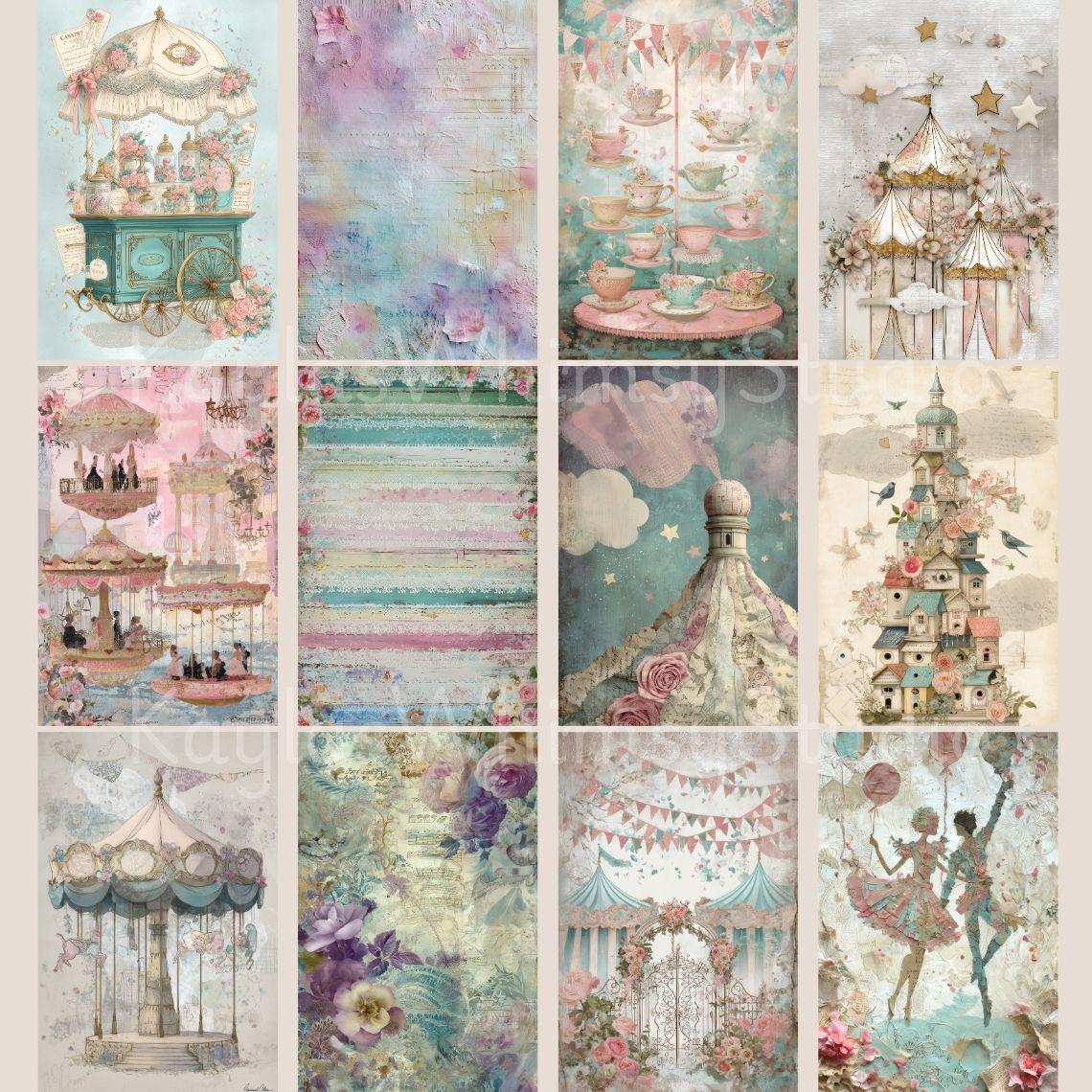 Carnival Wonderland Printable Collage Ephemera Mixed Media Kit Rose ...