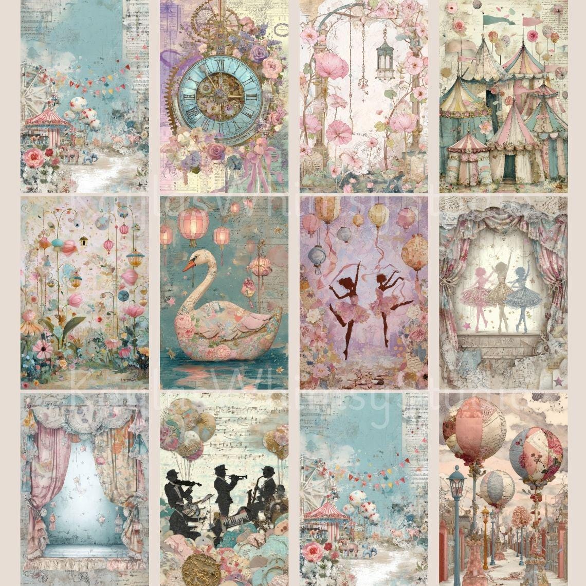 Carnival Wonderland Printable Collage Ephemera Mixed Media Kit Rose ...