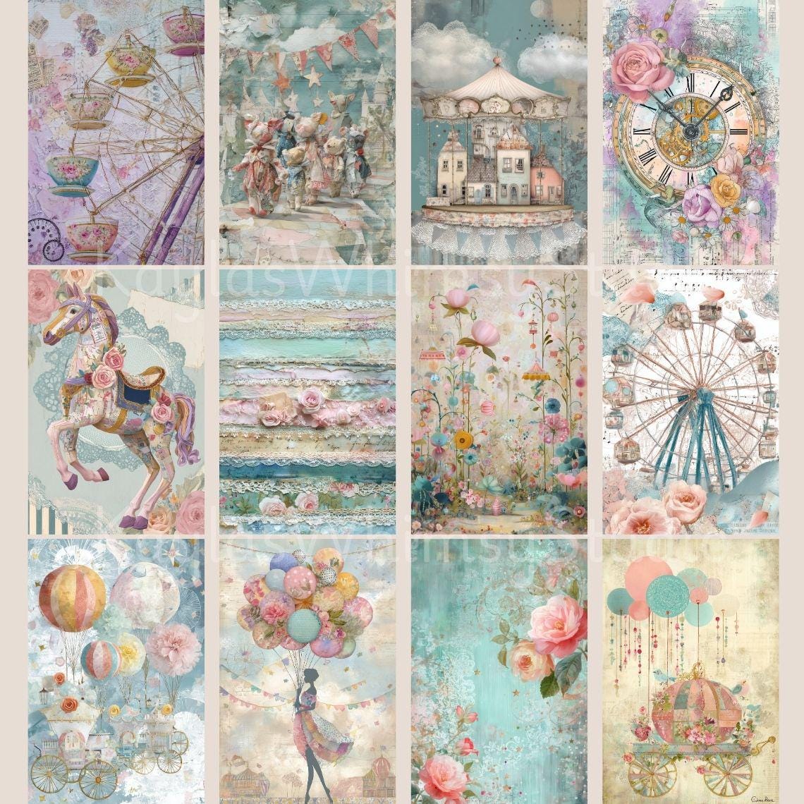 Carnival Wonderland Printable Collage Ephemera Mixed Media Kit Rose ...