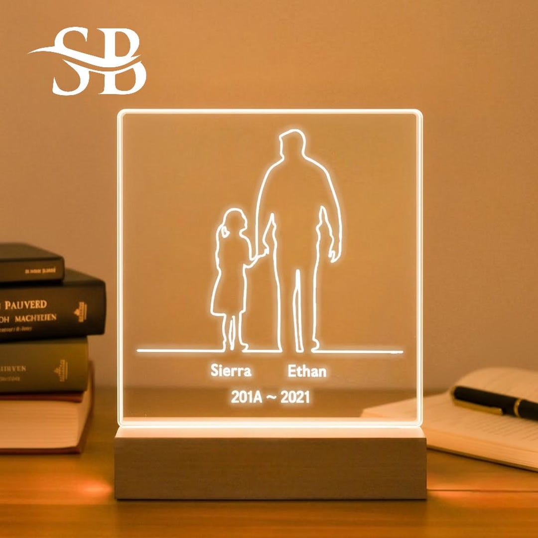 Personalized Father's Day LED Lamp, Custom Engraved Acrylic Night Light ...
