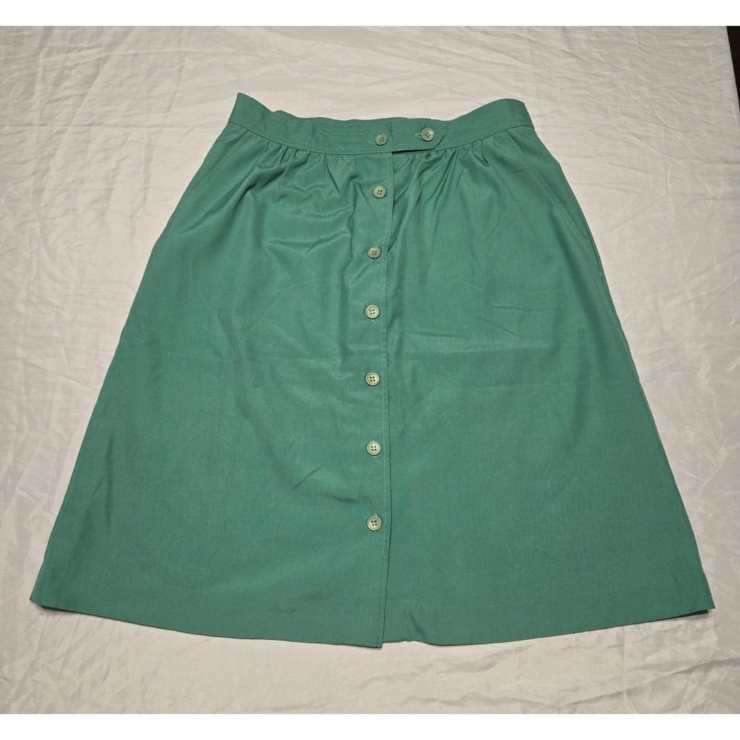 Vtg Lazarus True Green Button A-line Skirt 18 Petite (30" Waist ...