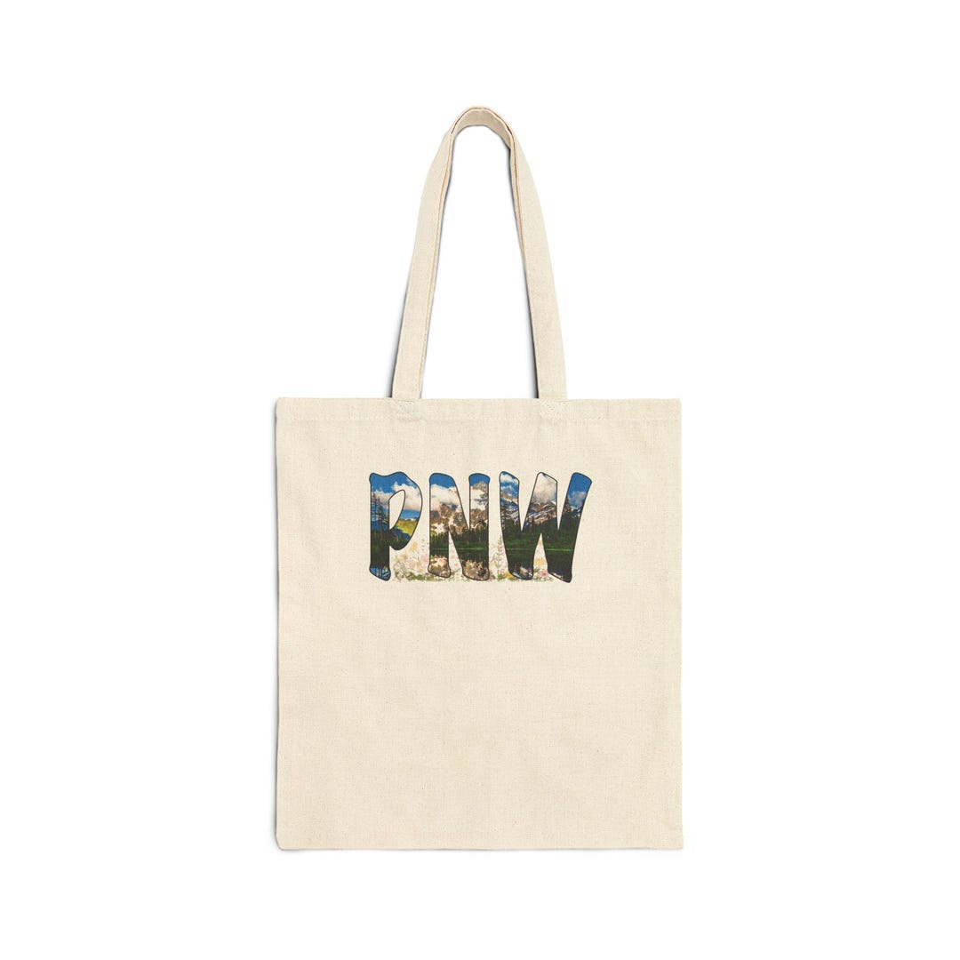 PNW Scenic Letters Tote Bag | Pacific Northwest Nature Print Canvas ...