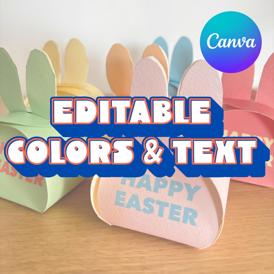 Editable Easter Bunny Treat Box Template | Canva Custom Colors (A4 ...