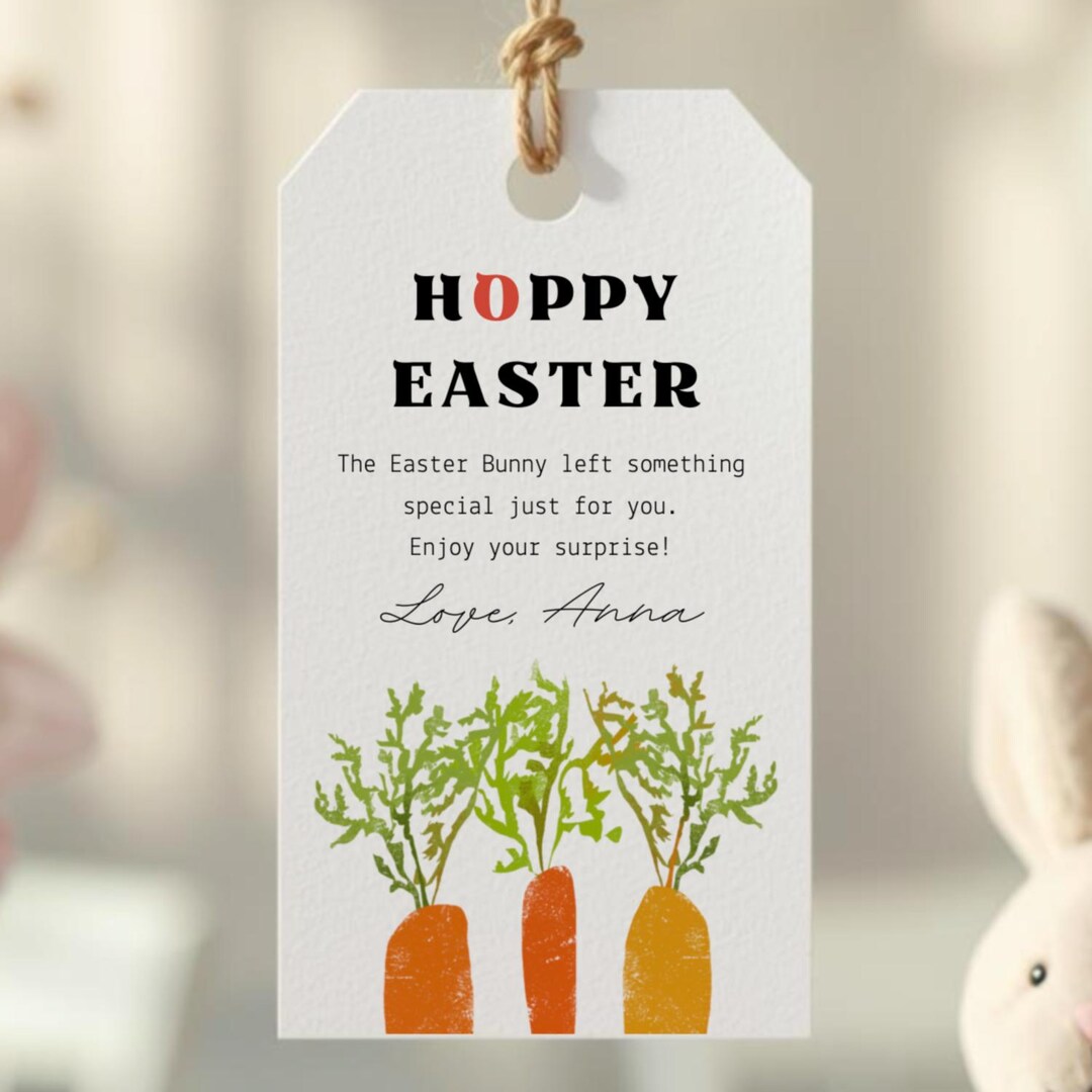 Carrot Bunny Easter Gift Tag | Printable Kids Party Favor (US Letter ...