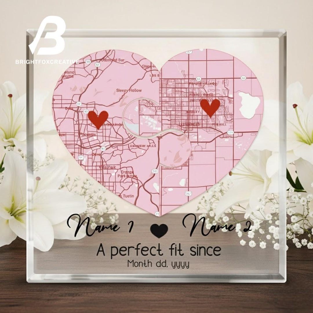 Personalized Two-location Puzzle Map Acrylic Plaque, Custom Long ...