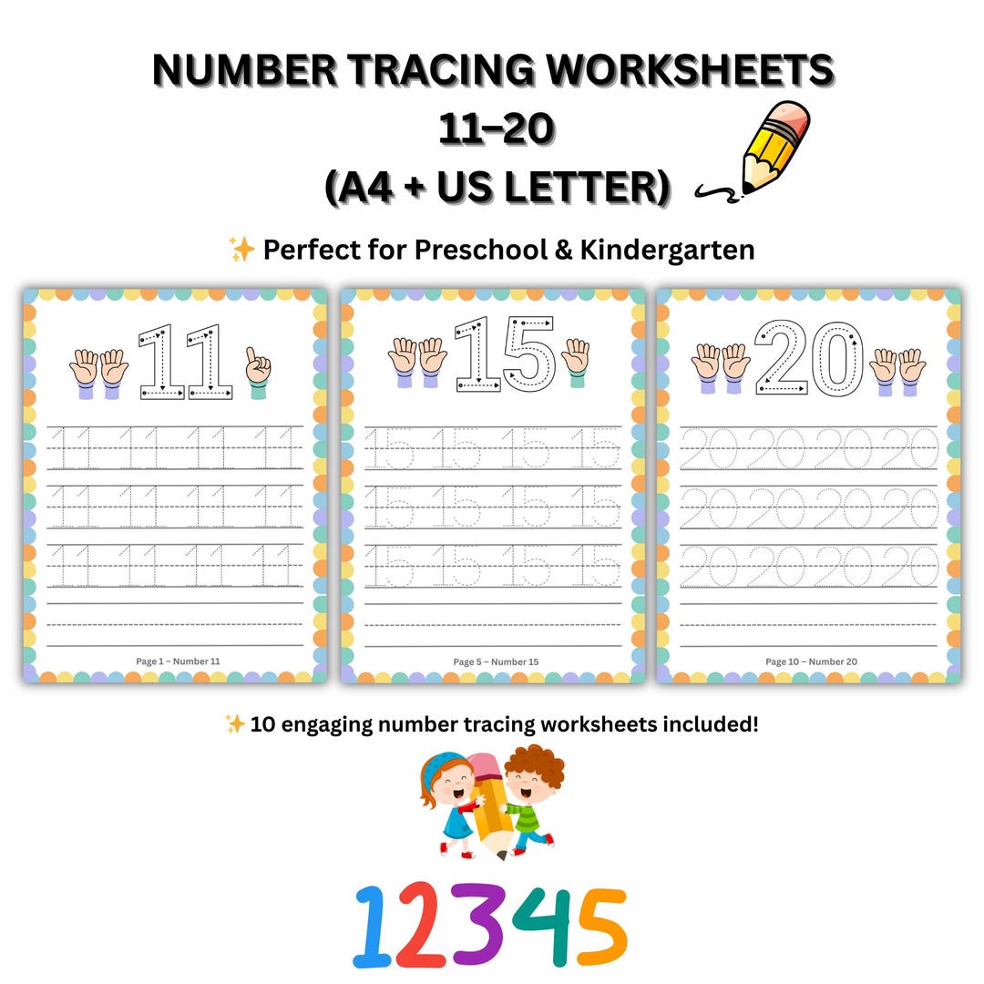 Number Tracing Worksheets 11–20 | Kids Handwriting Practice | Preschool ...