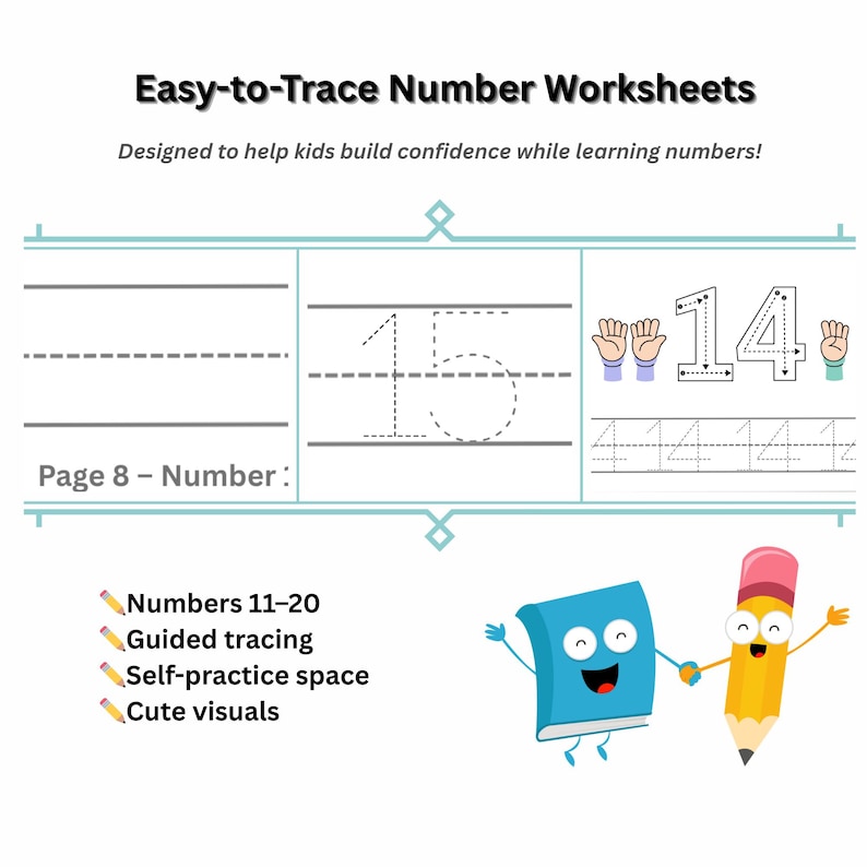 Number Tracing Worksheets 11–20 | Kids Handwriting Practice | Preschool ...