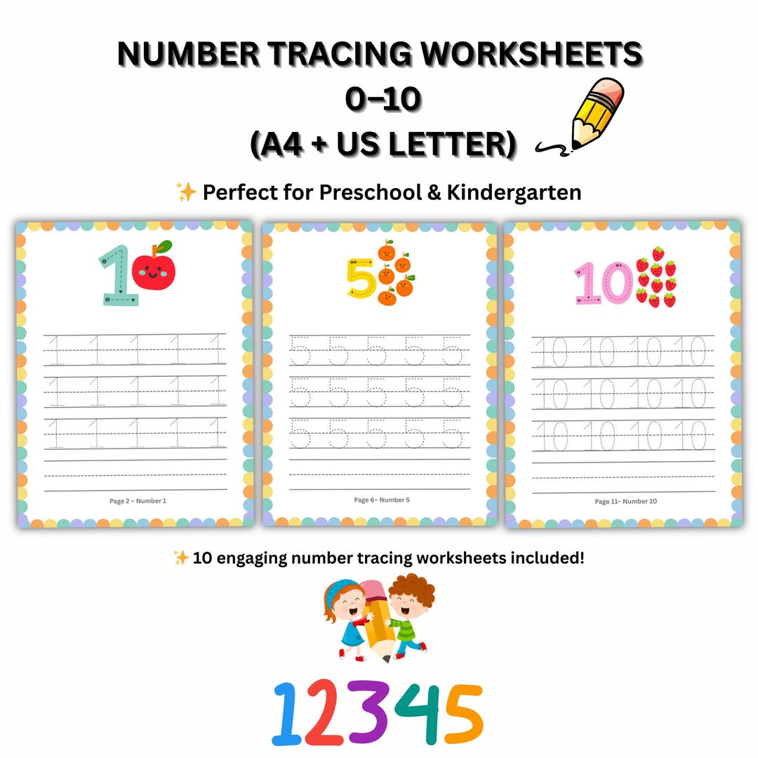 Number Tracing Worksheets 1-10 – Preschool Kindergarten Printable (PDF ...