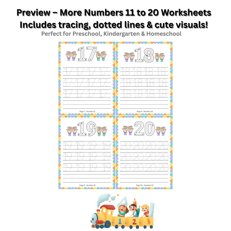 Number Tracing Worksheets 11–20 | Kids Handwriting Practice | Preschool ...