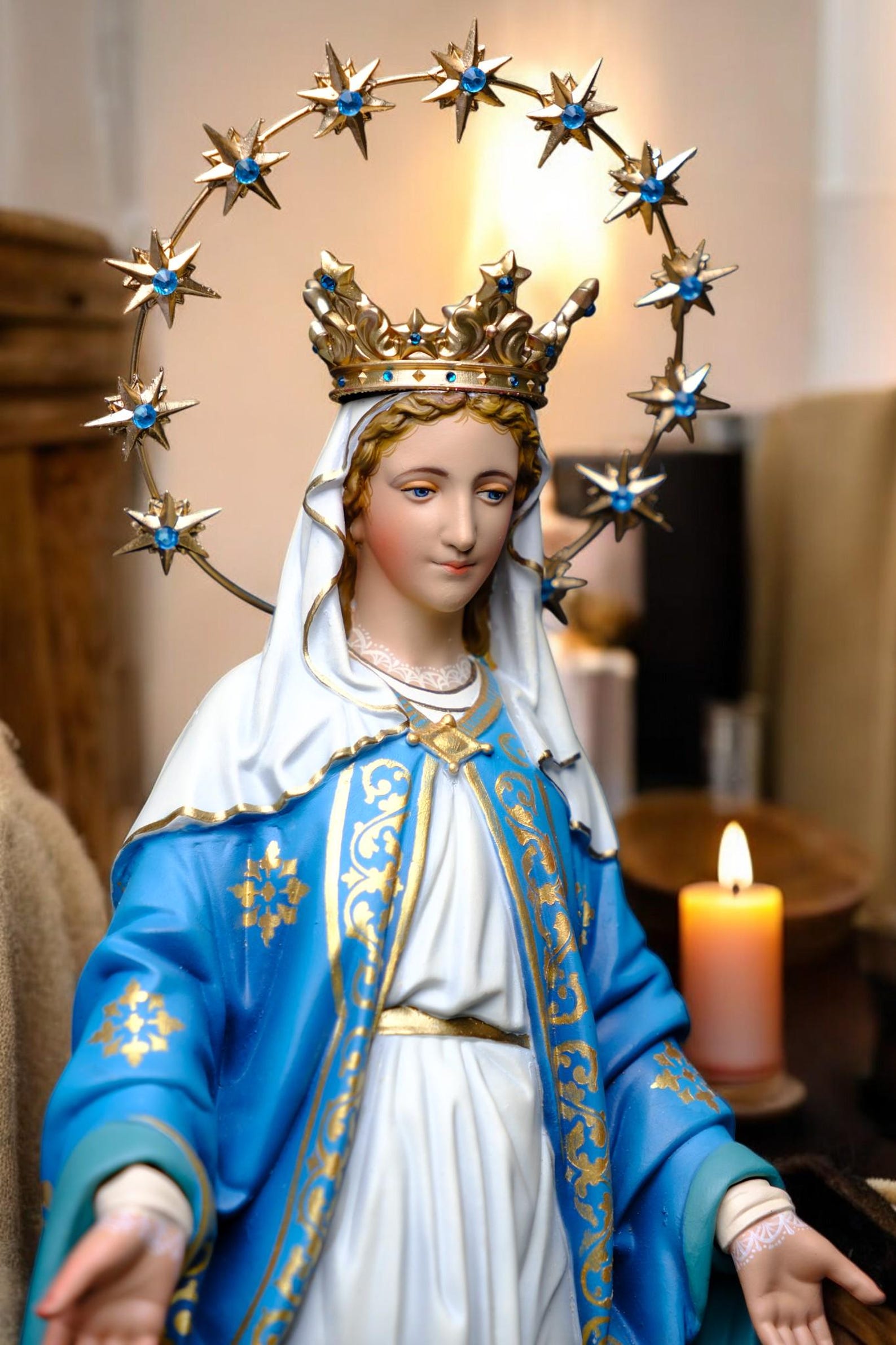 Our Lady of Grace Statue | Hand Painted Antique Catholic Mary With ...