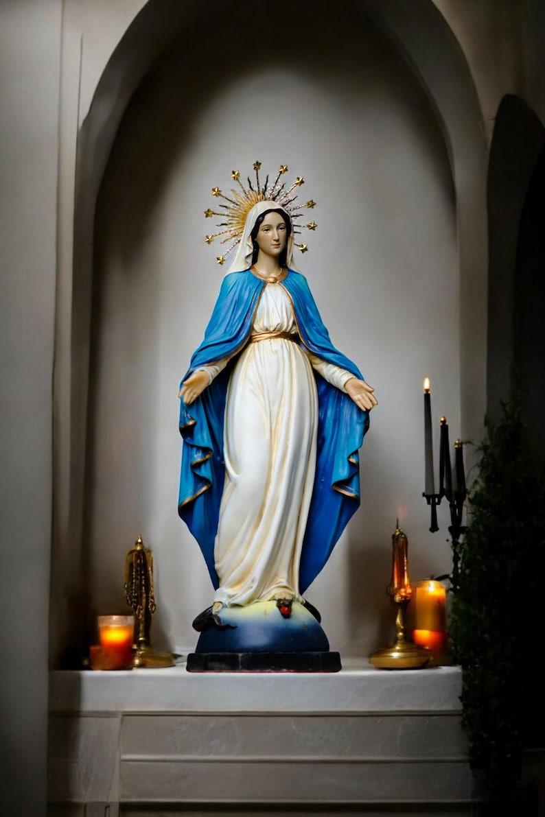 Hand-painted Our Lady of Grace Statue, Catholic Home Altar Decor (25cm ...