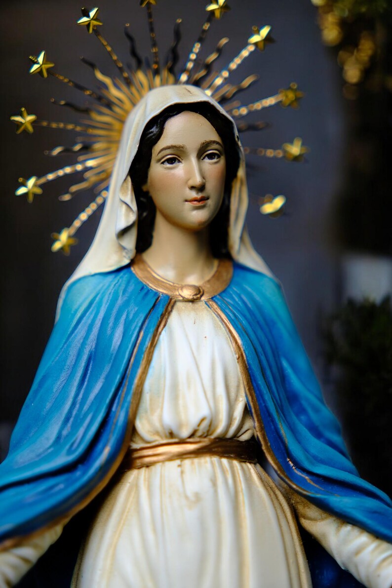 Our Lady of Grace Statue Catholic Hand Painted Mary Figure 25cm Home ...