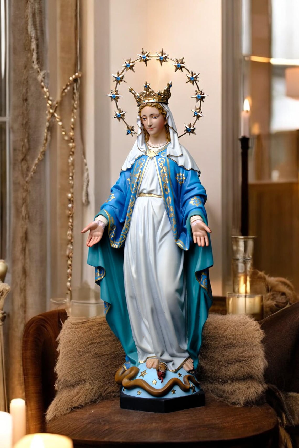 Our Lady of Grace Statue | Hand Painted Antique Catholic Mary With ...
