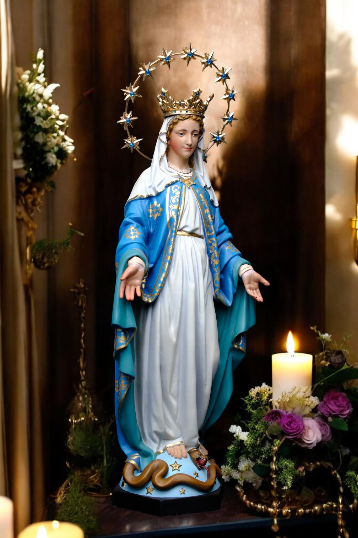 Our Lady of Grace Statue | Hand Painted Antique Catholic Mary With ...