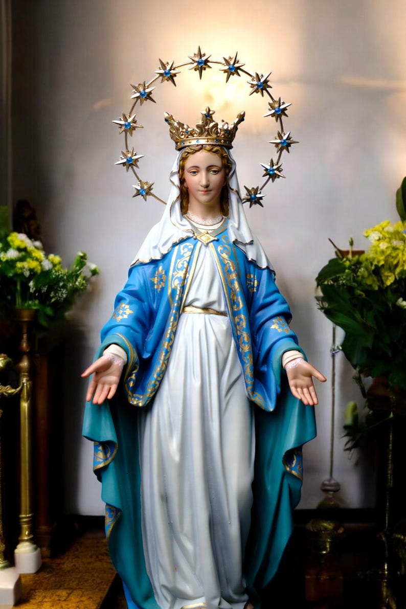 Our Lady of Grace Statue | Hand Painted Antique Catholic Mary With ...