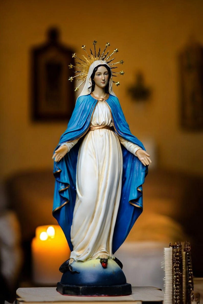 Hand-painted Our Lady of Grace Statue, Catholic Home Altar Decor (25cm ...