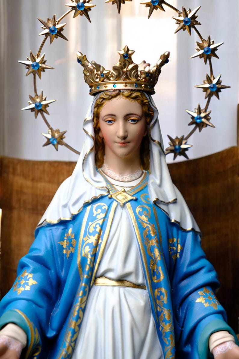 Our Lady of Grace Statue | Hand Painted Antique Catholic Mary With ...
