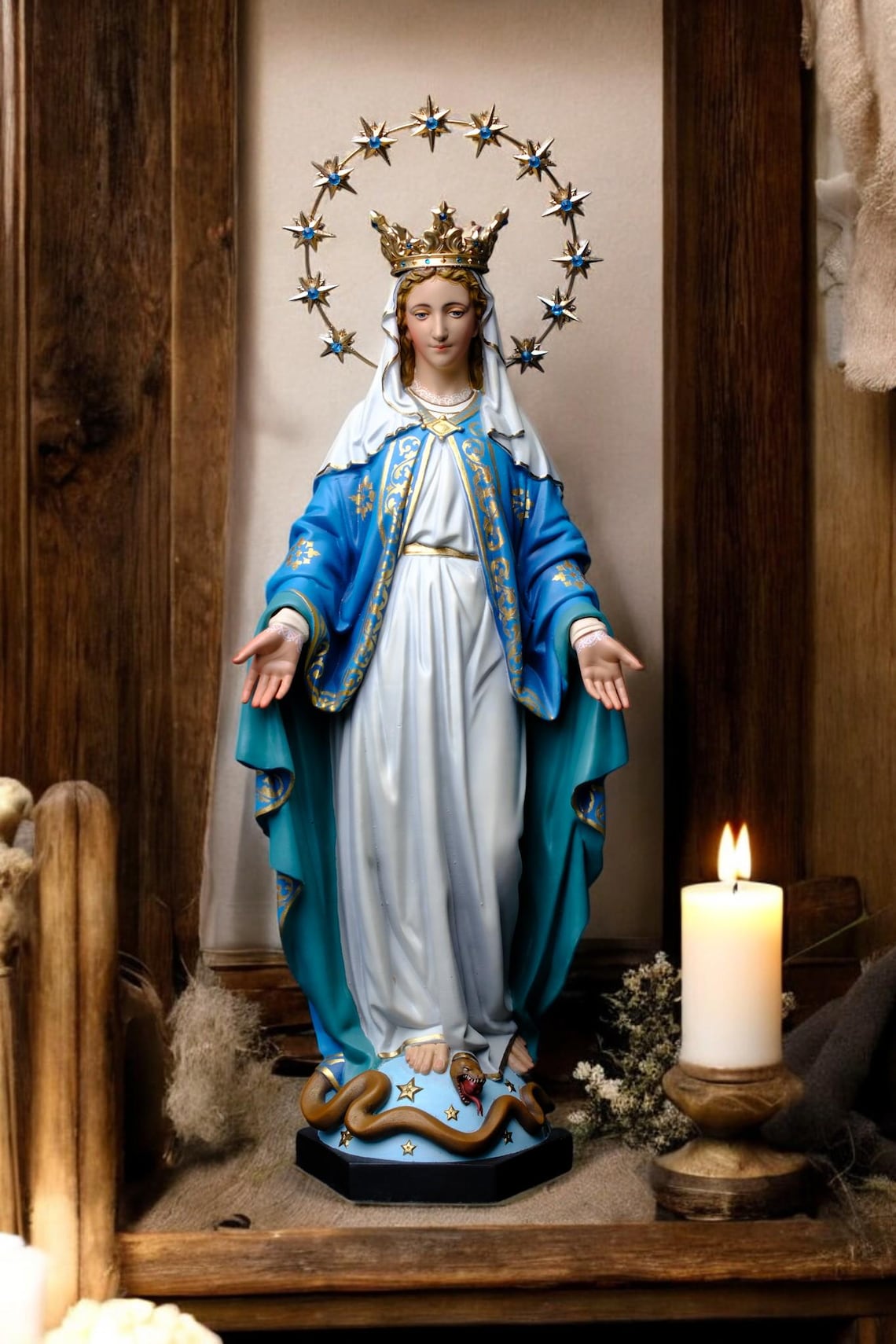 Our Lady of Grace Statue | Hand Painted Antique Catholic Mary With ...