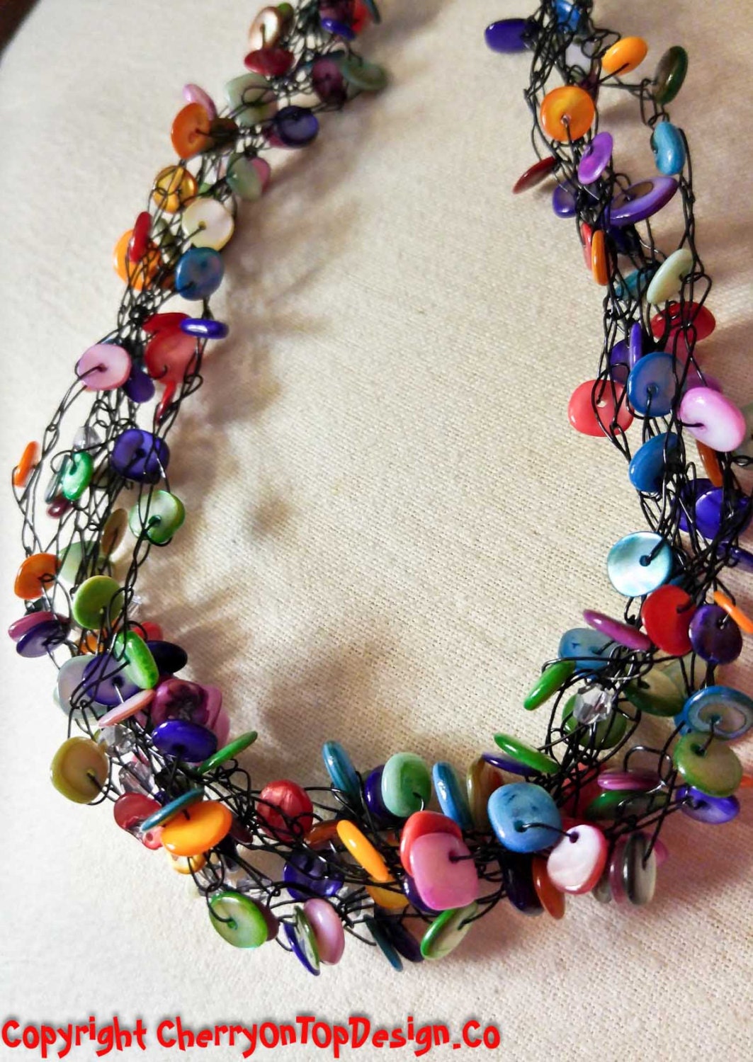 Wire Crochet Necklace Rainbow Bright Necklace Black Wire SRAJD Multi ...