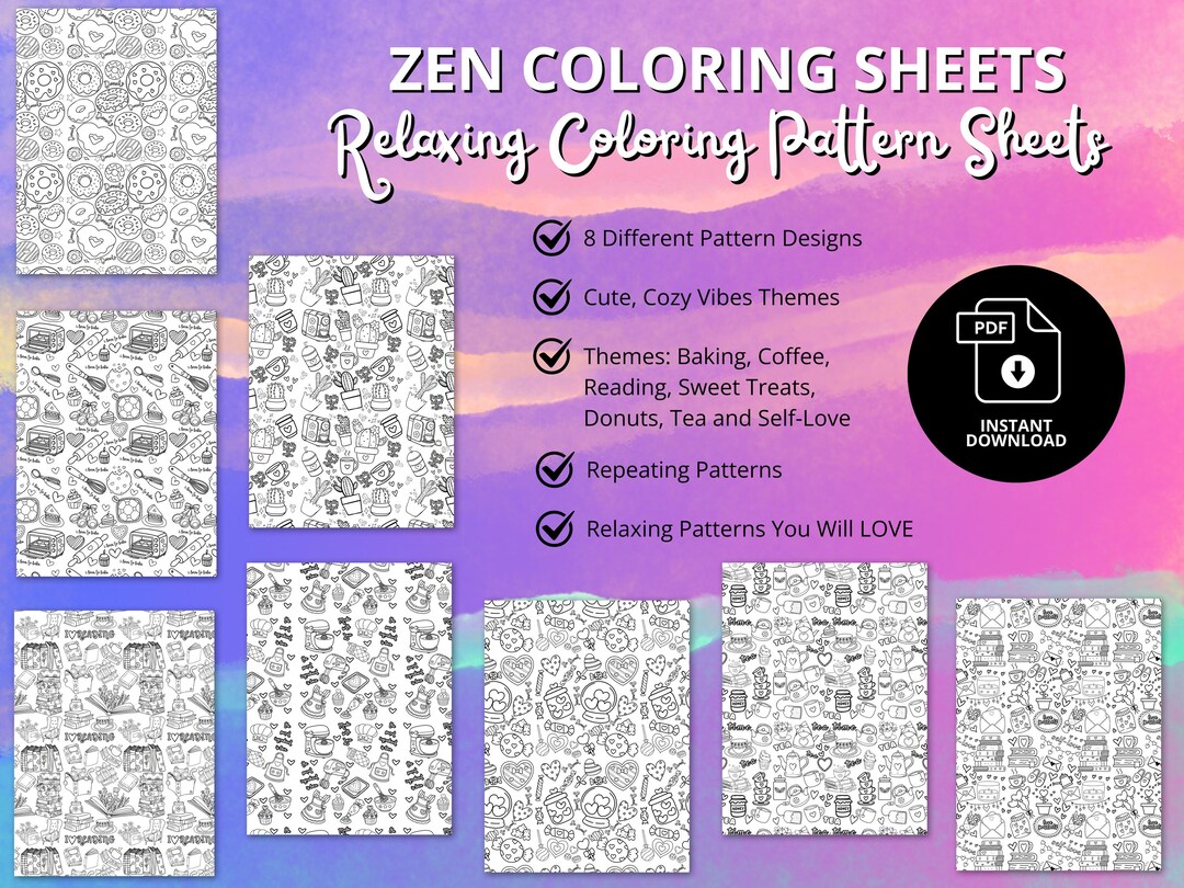 Relaxing Pattern Cozy Coloring Pages | Repeating Pattern - Etsy