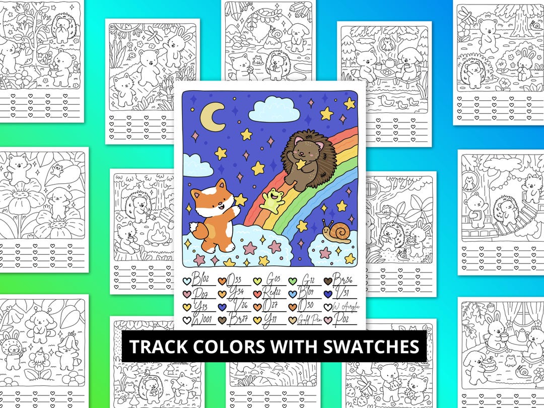 Magical Forest Coloring Pages | Adhd-friendly Color Swatches (digital ...