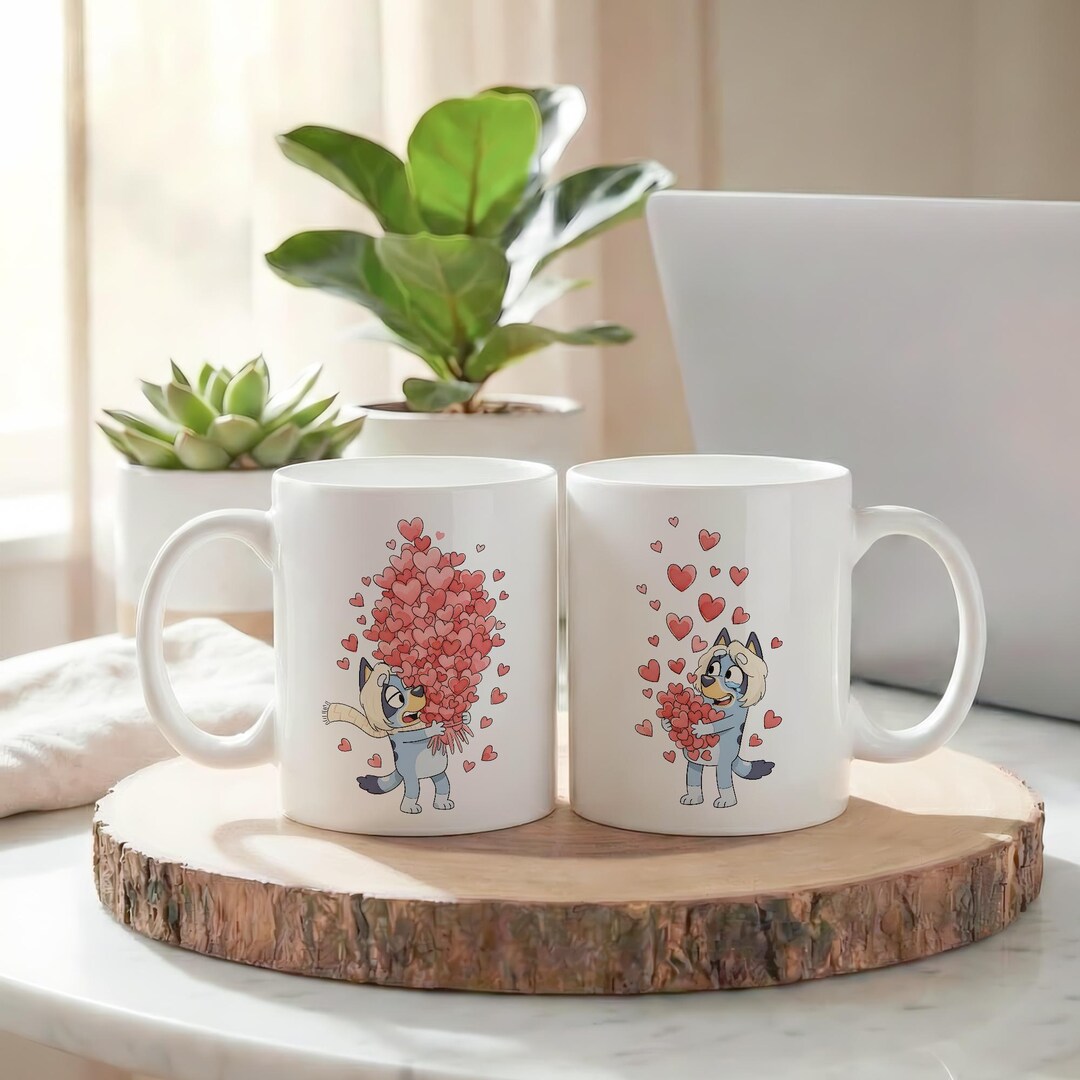 Cute Dog Couple Mug Set – Romantic Matching Mugs With Hearts, Funny Dog ...