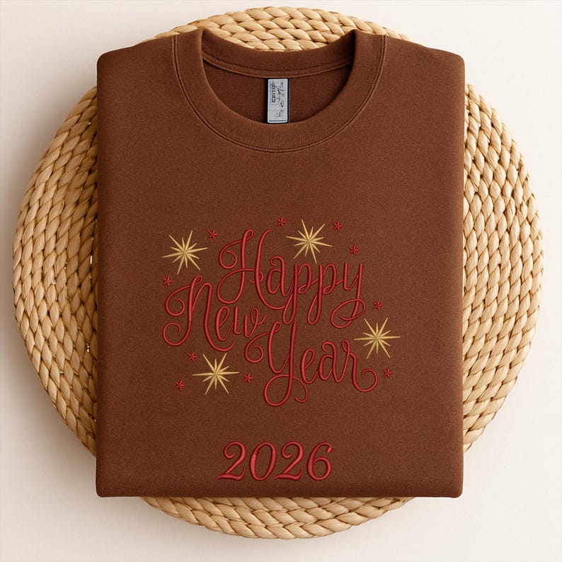 Happy New Year 2026 Embroidery Design, Festive Script Letter Stitch ...