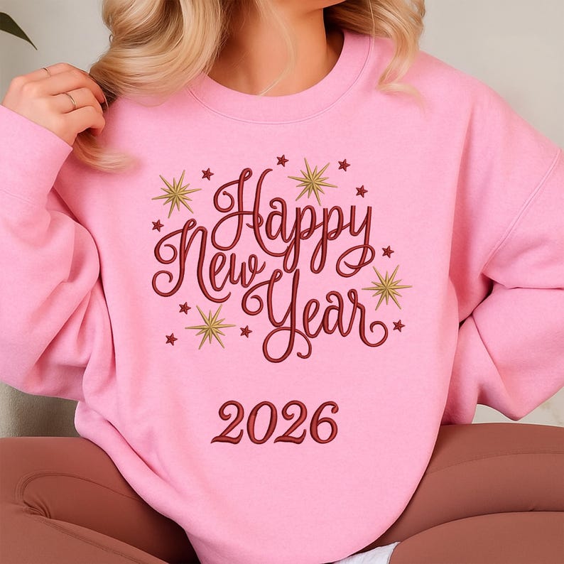 Happy New Year 2026 Embroidery Design, Festive Script Letter Stitch ...