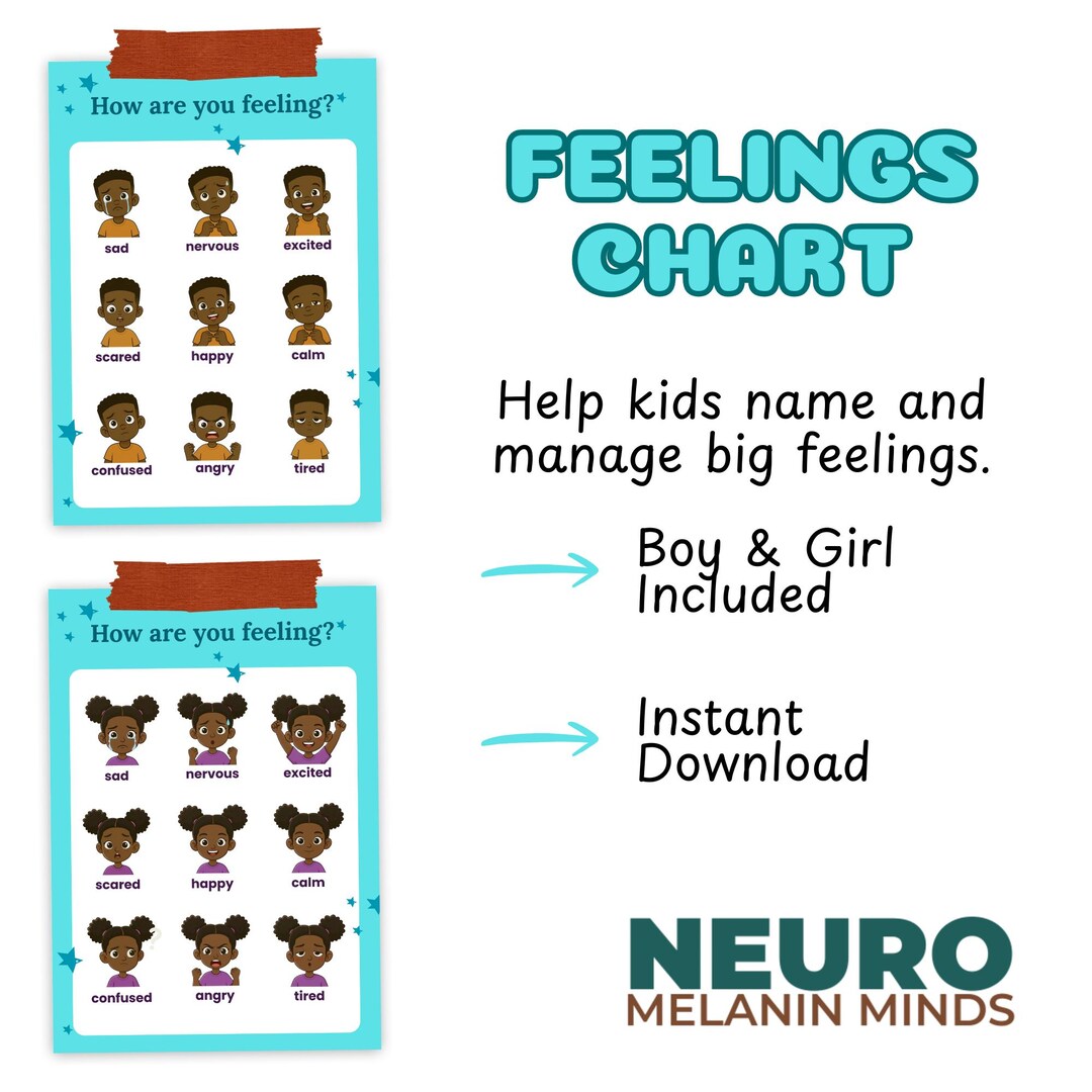 Feelings Chart for Neurodivergent Kids | Black & Brown Children (PDF ...