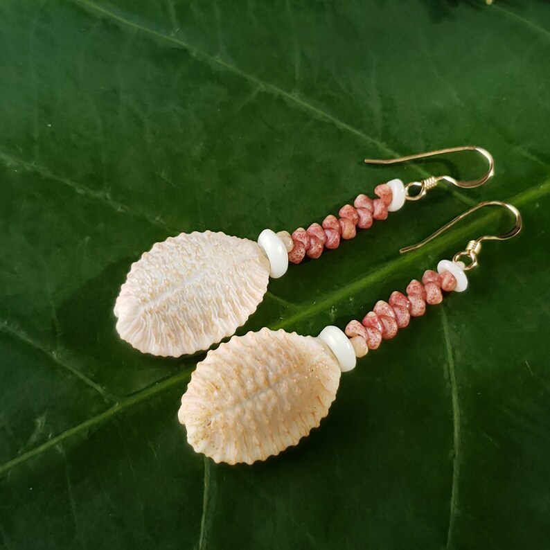 Granulate Cowrie Shell Earrings: Pink Kahelelani Shells, Puka Shells ...