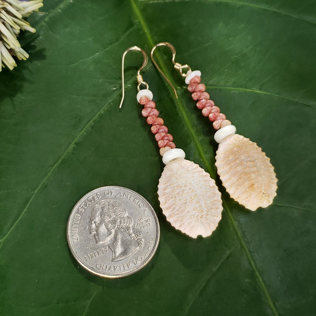 Granulate Cowrie Shell Earrings: Pink Kahelelani Shells, Puka Shells ...