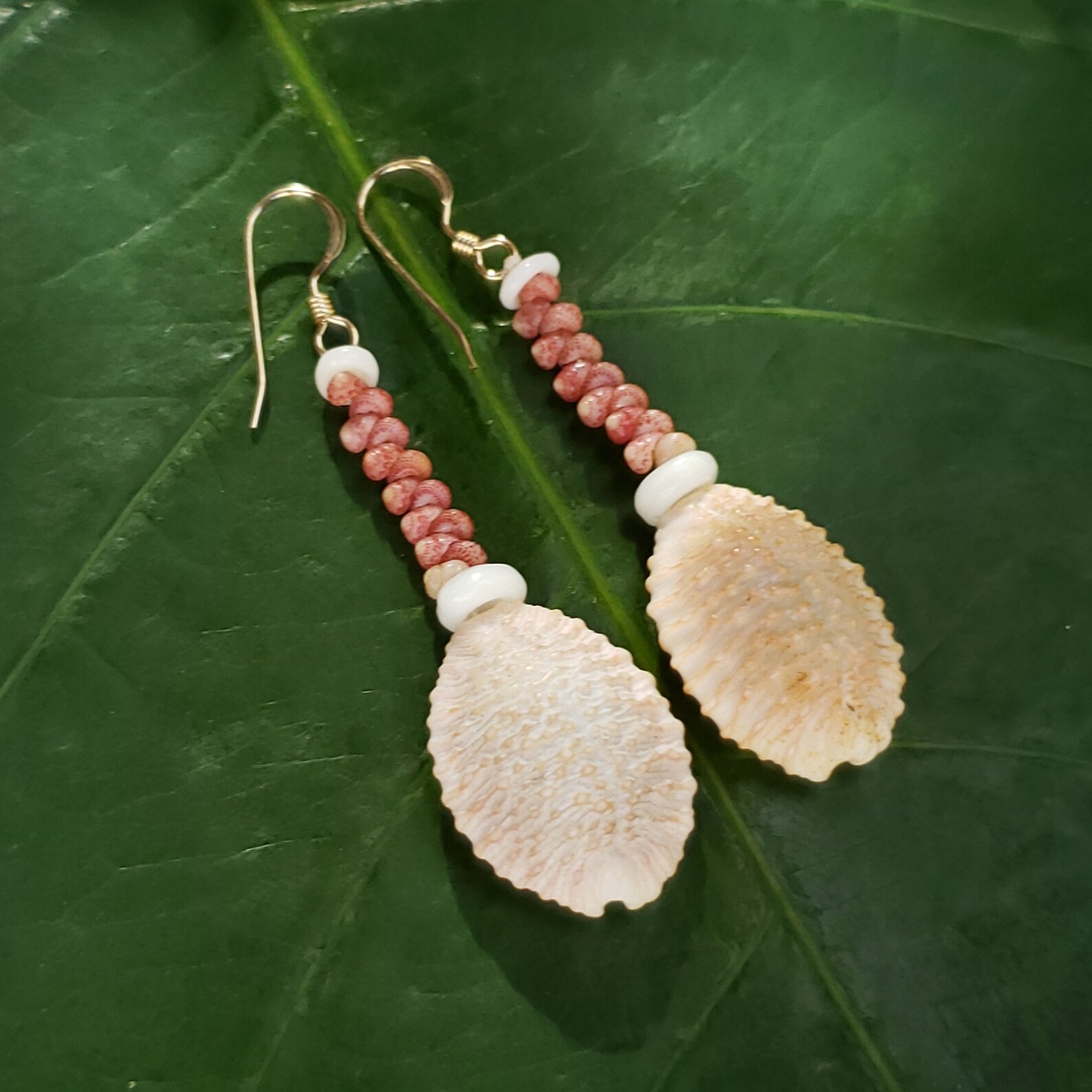 Granulate Cowrie Shell Earrings: Pink Kahelelani Shells, Puka Shells ...